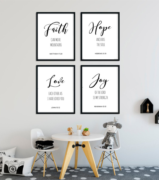 4 Panels Set Faith Hope Love Joy Posters Wall Decor Wall Pictures for ...