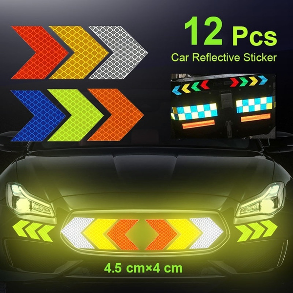 12Pcs Arrows Pattern Car Motorcycle Reflective Stickers Car Fender Tail ...