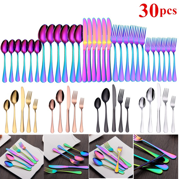 30pcs Tableware Set Stainless Steel Dinnerware Set Cutlery Set 20Pcs ...
