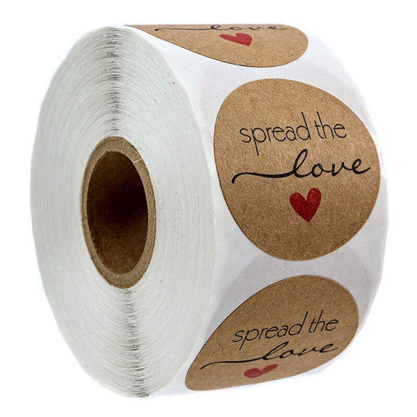 500pcs Round Natural Kraft Spread with Love Stickers seal labels love ...