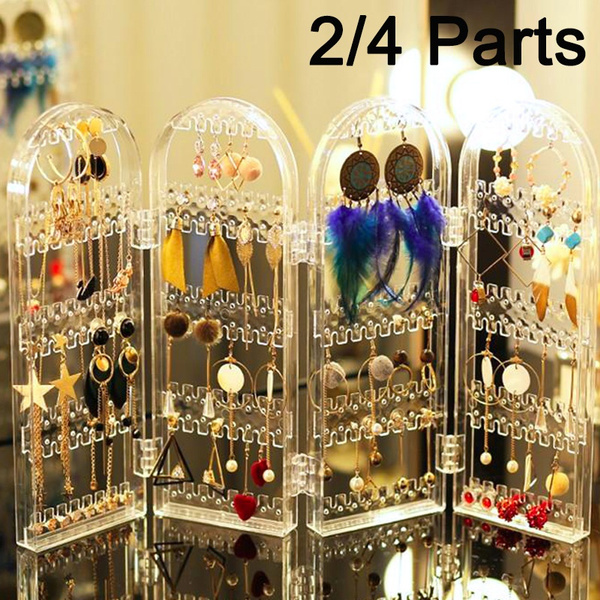 2/4 Folding Screen Earring Jewelry Display Stand Holder Plastic ...