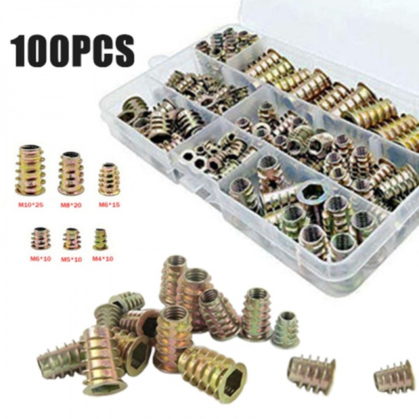 100pcs New M4 M5 M6 M8 M10 Threaded Hex Drive Inserts Wood Screw ...