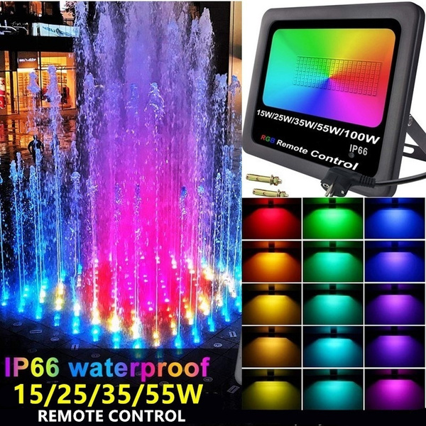 15/25/35/55/100W 16 Colors 4 Modes IP66 RGB Remote Control LED Flood ...