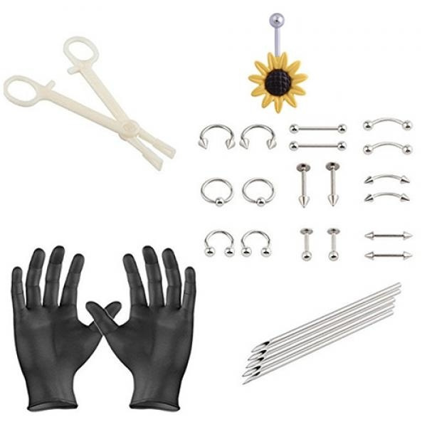 Professional Stainless Steel Body Piercing Tool Kit Ear Nose Navel ...