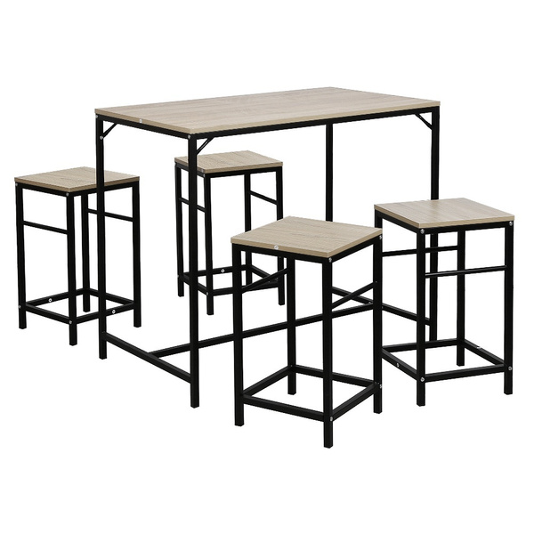 1 Table + 4 Stools Bistro Bar Table Set + 4 Stools with Footrest High ...