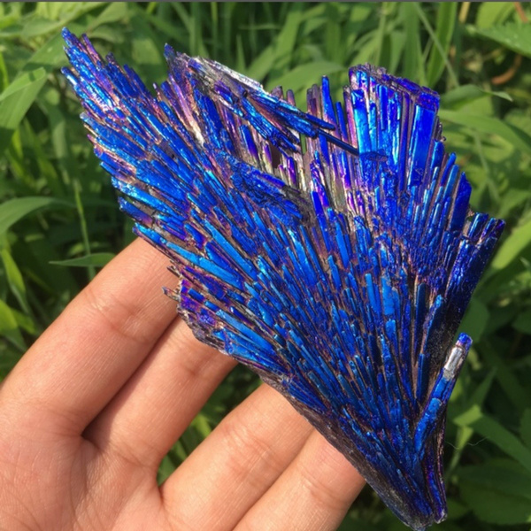 Rainbow Titanium cave of natural Peacock Blue Feather Crystal Cluster ...