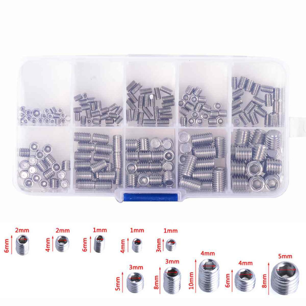 200pcs Stainless Steel Hex Socket Set Screw Grub Screws Assortment Kit ...