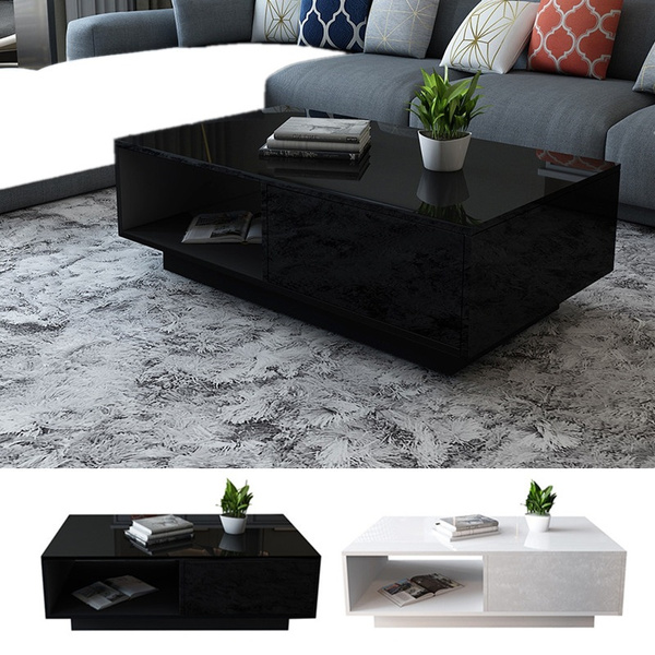 Modern High Gloss Rectangular Coffee Table Tea Table Storage Living Room | Wish