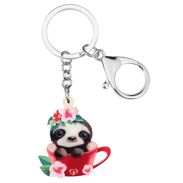 Acrylic Flower Cup Sloth Key Chains Rings Animal Kychains Jewelry For ...
