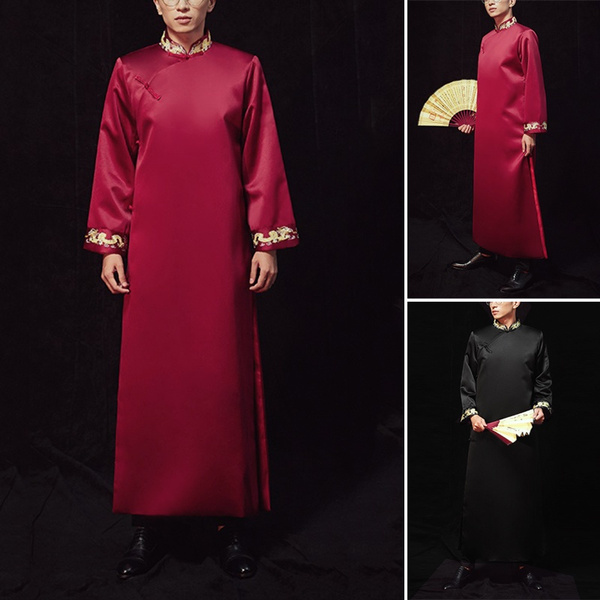 Traditional Mens Tang suit Ethnic Style Chinese Robes Retro Trench Tops ...