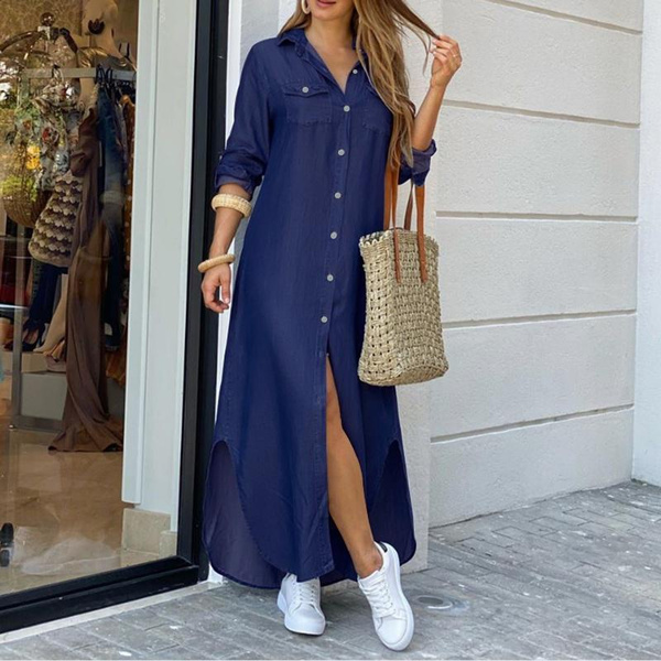 Spring Women Denim Maxi Shirt Dress Sexy Ladies Long Dress Vestidos Casuales S 5xl Wish