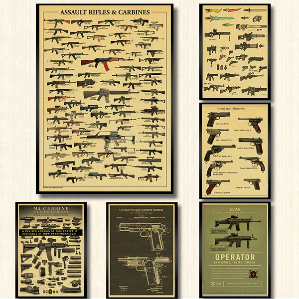 World Famous Gun Posters Military Fans Vintage Poster Kraft Paper ...