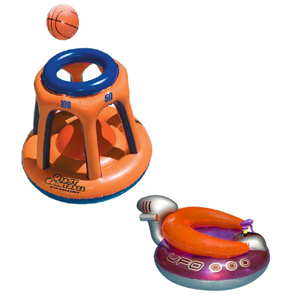 Swimline Basketball Hoop Pool Toy and UFO Lounge Chair Water Float with ...