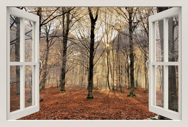 3D window wall decal BLACK TREE FOREST wall decal, for living room ...