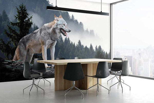 WALL MURAL Wolf In Mountain Art Wallpaper Large Wall Mural Animal Self ...