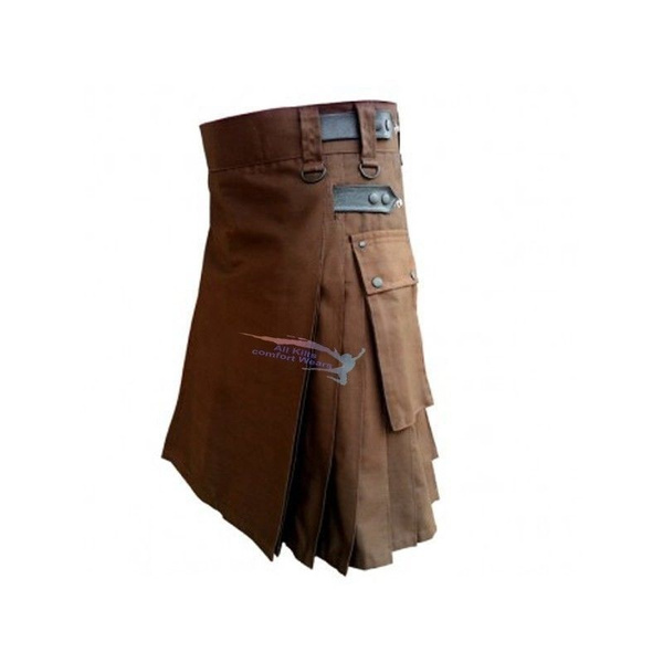 Men Cool Pocket Kilts Solid Color Gothic Kilt Vintage Warrior Cargo ...