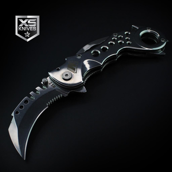 Mack Schmidt KARAMBIT Tactical SILVER Spring Assisted Open Pocket Knife ...