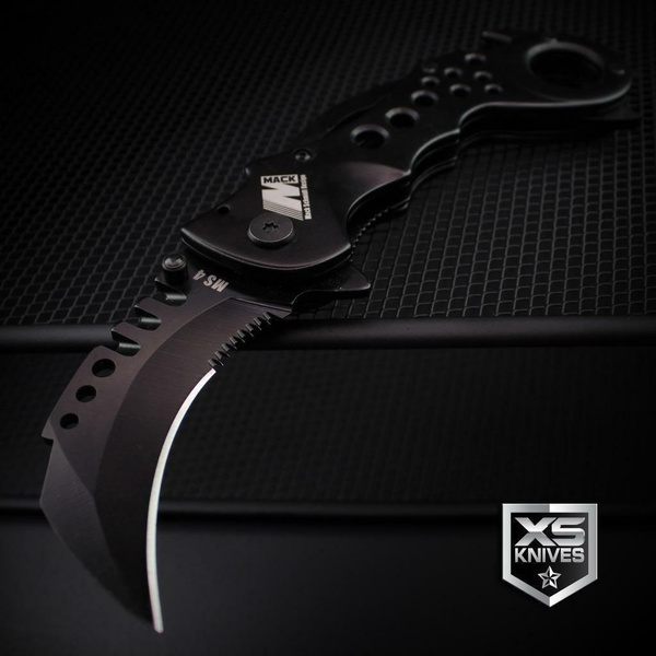Mack Schmidt KARAMBIT Tactical MATTE BLACK Spring Assisted Open Knife ...