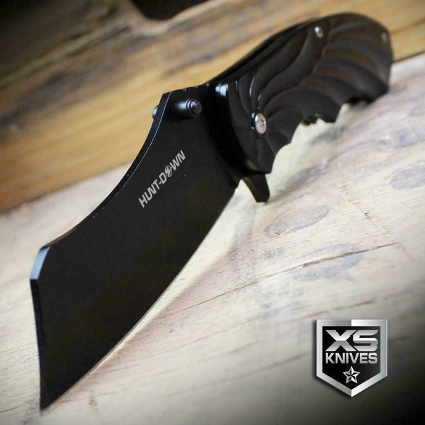 LIQUID TITANIUM Black CLEAVER Spring Assisted Open Folding Pocket Knife ...