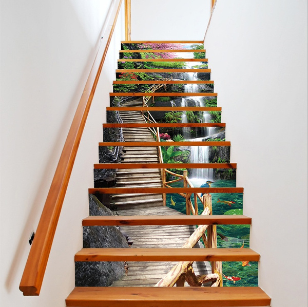 3D Waterfall Trestle Bridge Self-Adhesive Stair Stickers Removable ...