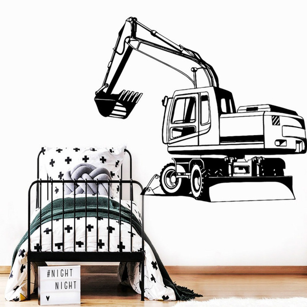 Removable Excavator Digger Wallpaper PVC Wall Stickers For Kids Rooms ...