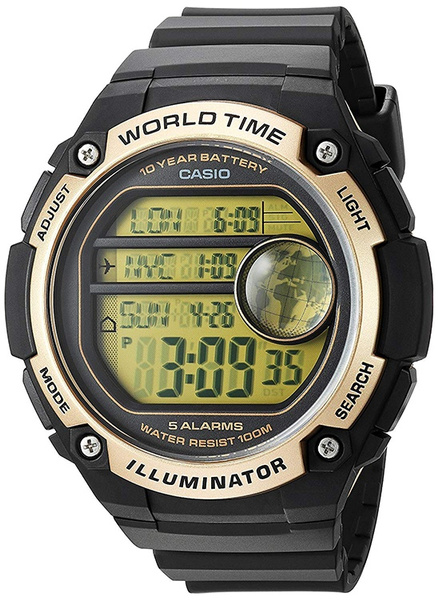 Casio Men's Digital Quartz World Map 100m Black Resin Watch AE3000W-9AV ...