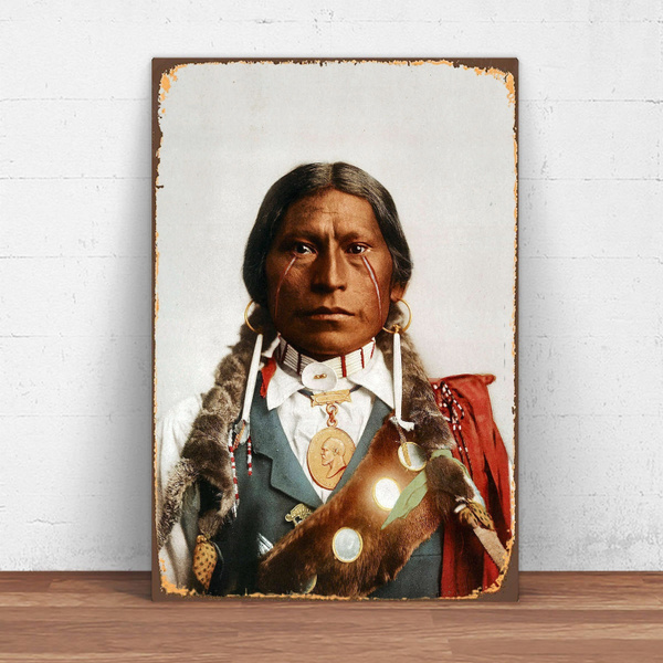 Apache Chief Native American Indian Wild West Retro Metal Tin Sign Pin ...