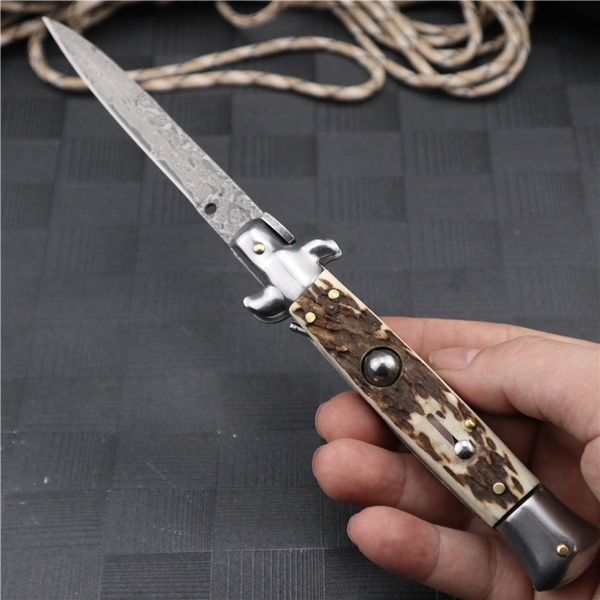 damascus knife blades Side jump automatic folding pocket fixed blade ...
