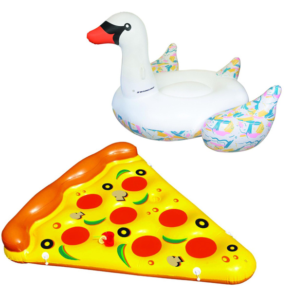 Swimline Inflatable Swan Pool Float Bundled w/ Pizza Slice Inflatable ...
