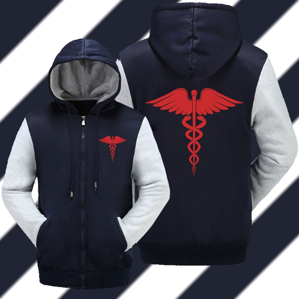 Winter Caduceus Jacket Mens Zipper Coat Fleece Hoodies Thicken Doctor ...
