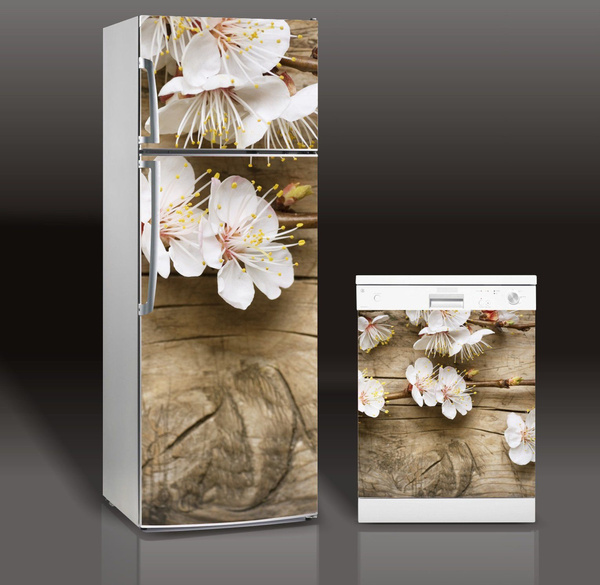 Creative Fridge Sticker Plum On Wood Self Adhesive Refrigerator Sticker ...