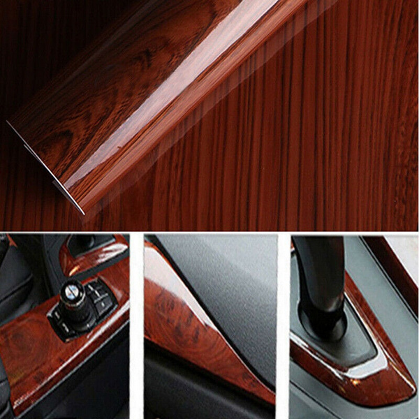 1M High Glossy Wood Grain Car Interior DIY Vinyl Sticker Decal Wrap ...