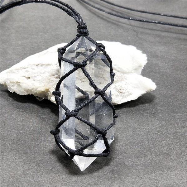 Natural Double-pointed White Crystal Column Necklace Pendant Rock ...