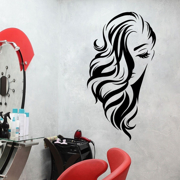 Large Hair Beauty Salon Lady Wall Window Decal Hairdresser Hairstyle ...