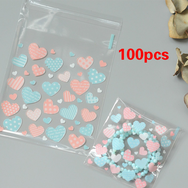 10x10cm 100pcs/pack Colorful Love Heart Cookies Bag Self-adhesive ...