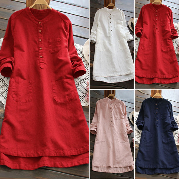 Spring Women Candy Color Shirt Dress Front Buttons Long Sleeve ...