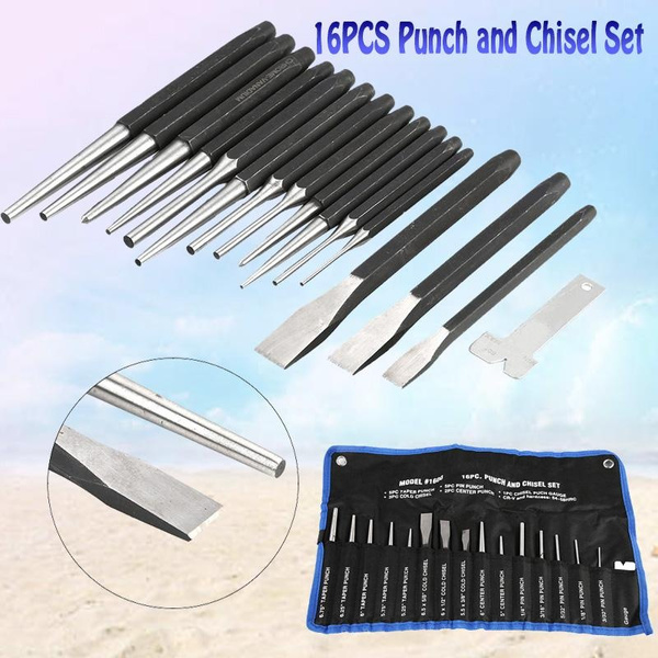 16Pcs Mechanic's Hand Punches And Chisel Kit Set Pin Centre Taper Cold ...