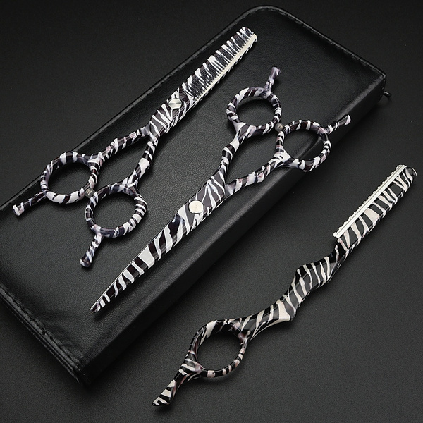 5.5 inch zebra pattern hair scissors hairdresser scissors set and razor ...