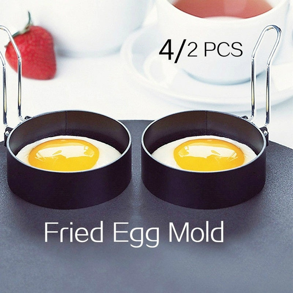 4/2Pcs Non-Stick Stainless Steel Fried Egg Mold with Round Handle ...