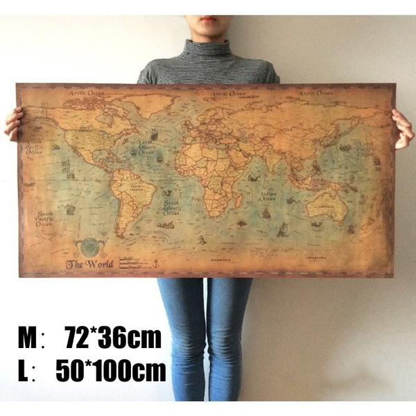 Nautical Ocean Sea World Map Retro Old Art Paper Painting Home Decor ...