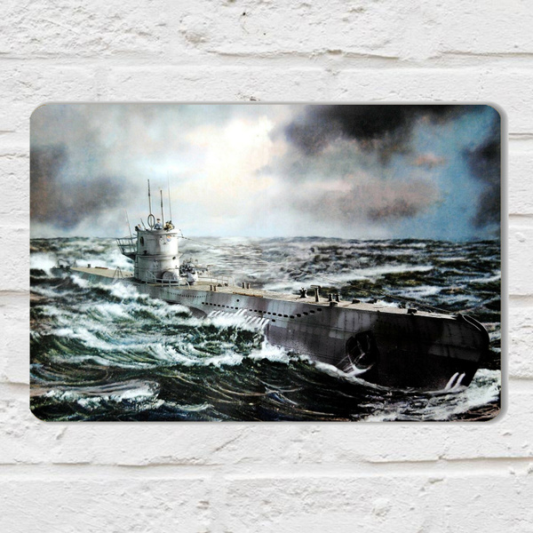 German U Boat Submarine At Sea Vintage Retro Tin Sign Man Cave Decor