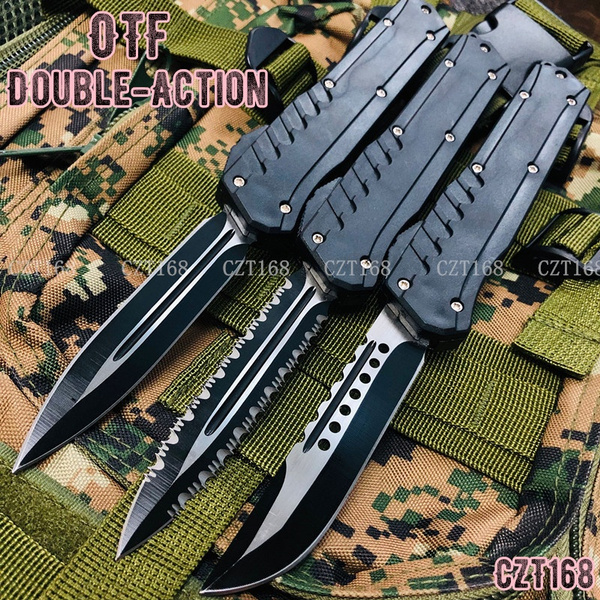 Outdoor Tactical Combat OTF Dual Action Knive Finger Actuator Spring ...