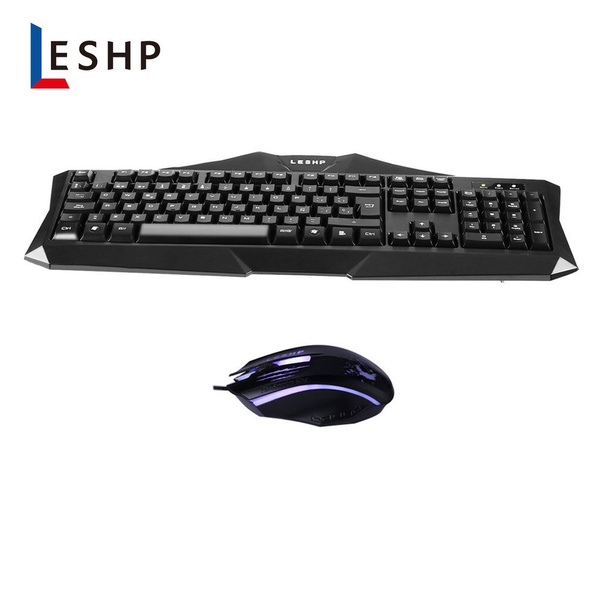 LESHP Wired Ergonomic Backlit Mechanical Feel Gaming Keyboard Mouse Set ...