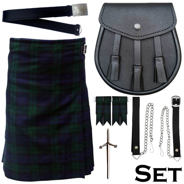 Scottish Kilt Set Outfit Package 7 Pieces, Black Watch Tartan,Sizes 28 ...