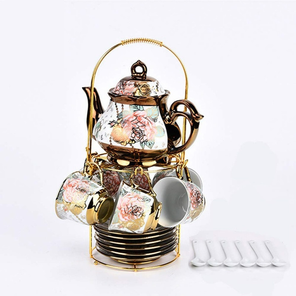 Retro European Tea Coffee Set 13 Piece Ceramic Coffee Set Afternoon Tea ...