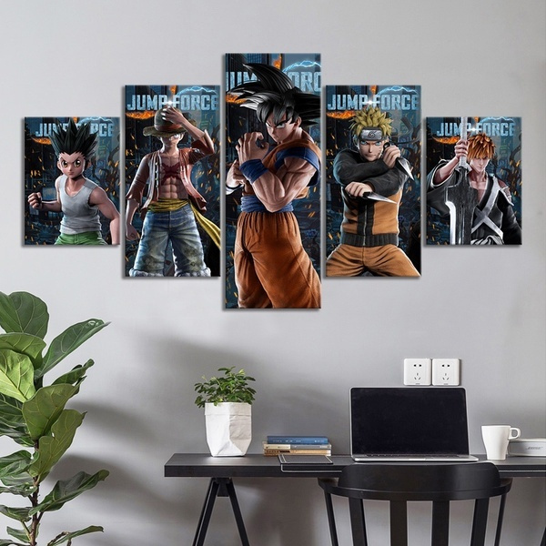 5 Piece Anime Characters Poster Dragon Ball Goku One Piece Luffy Naruto ...