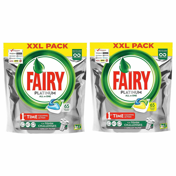 Fairy XXL All-in-One Dishwasher Capsule Lemon or Original 65 Capsules ...