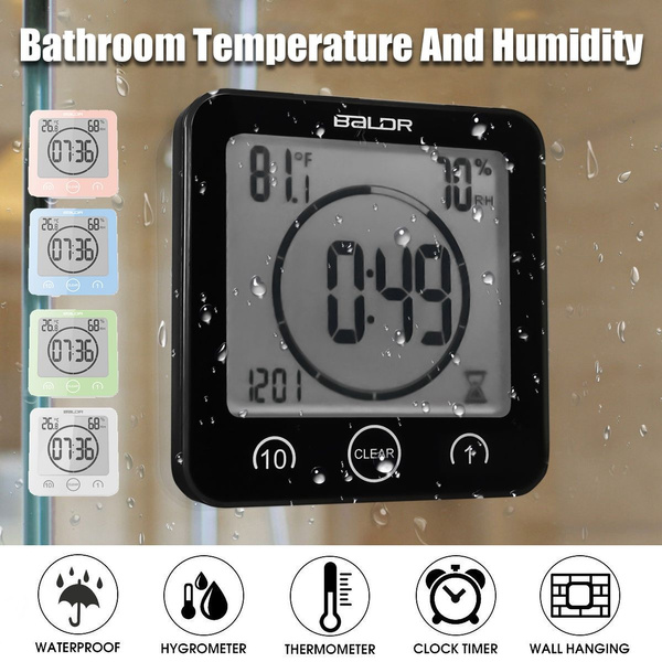 Waterproof Digital Shower Clock Humidity Temperature Sensor Wall ...