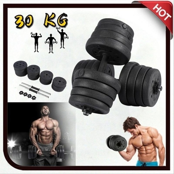 30KG Weight Dumbbell Set 66 LB Adjustable Cap Gym Barbell Plates Body ...
