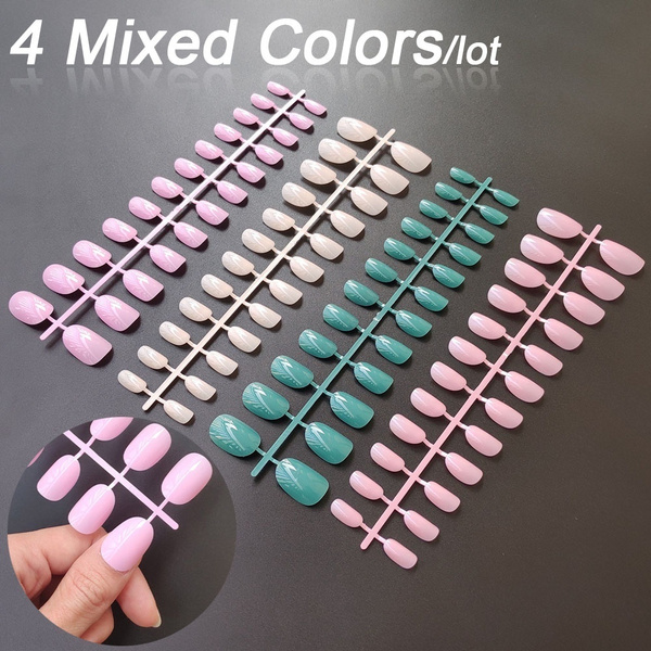 4 Sets One Lot Colorful Oval Shape Short False Nail Tips With 9 Colors ...